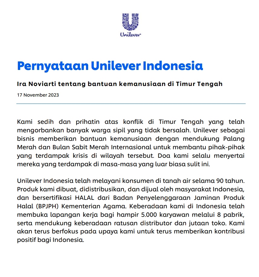 Unilever (UNVR) Komitmen Lanjutkan Bisnis di Indonesia